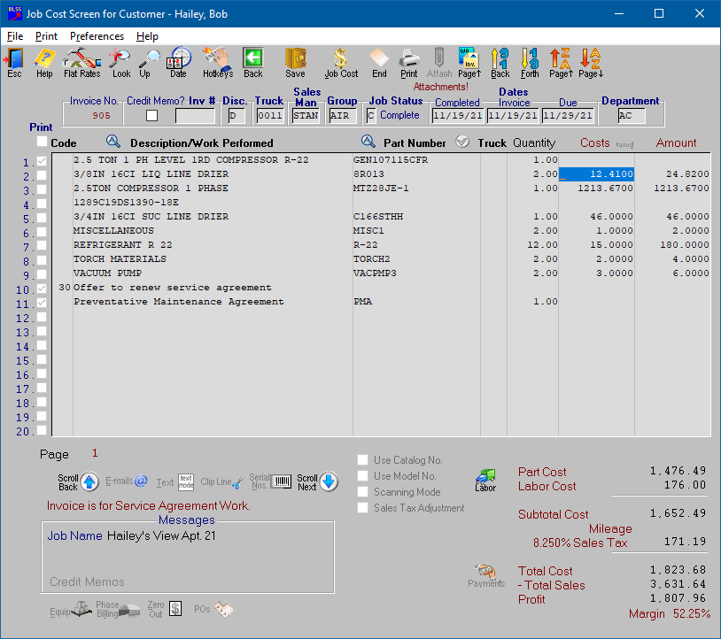 Bottom Line Software Screen Shots - Bottom Line Service System - HVAC Software - Plumbing ...